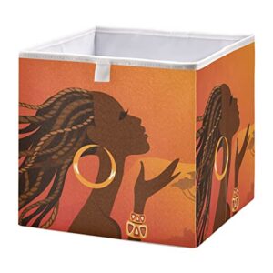 Beautiful African Woman Storage Basket Storage Bin Rectangular Collapsible Storage Cubes Cloth Baskets Containers Organizer for Living Room Car