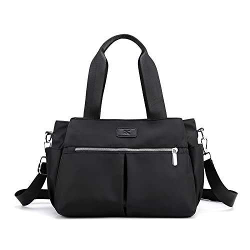 PORRASSO Crossbody Bag Women Shoulder Bag Nylon Multi-pocket Handbag Girl Tote Ladies Satchel for Travel Work Daily Use Black