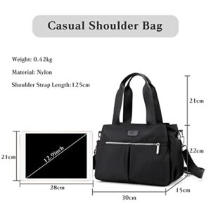 PORRASSO Crossbody Bag Women Shoulder Bag Nylon Multi-pocket Handbag Girl Tote Ladies Satchel for Travel Work Daily Use Black