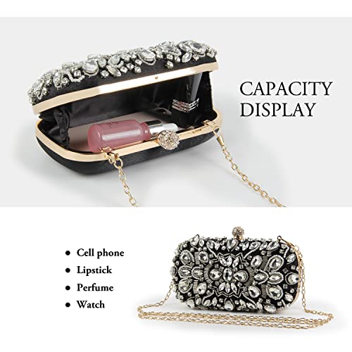 KUANG! Women Beaded Clutch Evening Bag Fashion Rhinestone Diamond Wedding Handbag Bridal Purse for Party