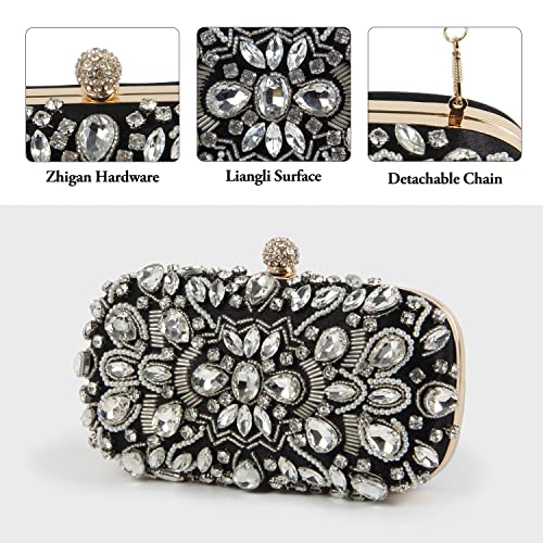 KUANG! Women Beaded Clutch Evening Bag Fashion Rhinestone Diamond Wedding Handbag Bridal Purse for Party