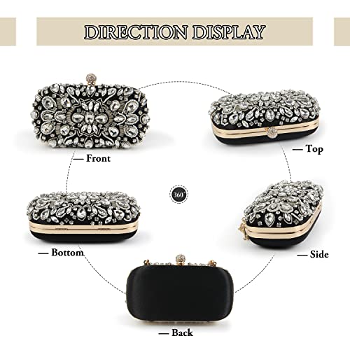 KUANG! Women Beaded Clutch Evening Bag Fashion Rhinestone Diamond Wedding Handbag Bridal Purse for Party