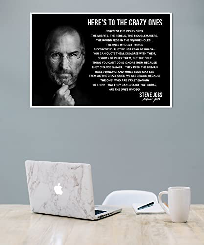 Picofyou 16x24 Here's To The Crazy One's Poster Large; Motivational Quote Posters; Jobs Inspirational Entrepreneurial Wall Art Print Home Office Decor - Encouraging Gift for Boss (Unframed)