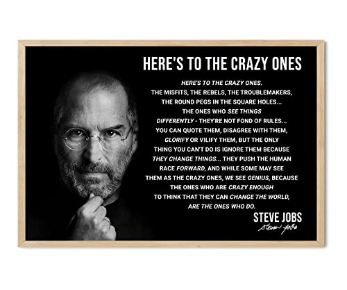 Picofyou 16x24 Here's To The Crazy One's Poster Large; Motivational Quote Posters; Jobs Inspirational Entrepreneurial Wall Art Print Home Office Decor - Encouraging Gift for Boss (Unframed)