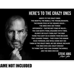 Picofyou 16x24 Here's To The Crazy One's Poster Large; Motivational Quote Posters; Jobs Inspirational Entrepreneurial Wall Art Print Home Office Decor - Encouraging Gift for Boss (Unframed)