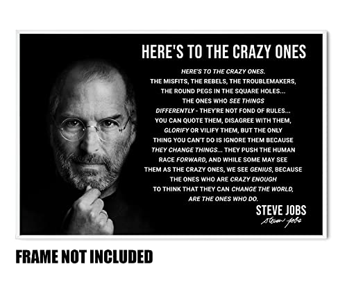 Picofyou 16x24 Here's To The Crazy One's Poster Large; Motivational Quote Posters; Jobs Inspirational Entrepreneurial Wall Art Print Home Office Decor - Encouraging Gift for Boss (Unframed)