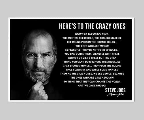 Picofyou 16x24 Here's To The Crazy One's Poster Large; Motivational Quote Posters; Jobs Inspirational Entrepreneurial Wall Art Print Home Office Decor - Encouraging Gift for Boss (Unframed)