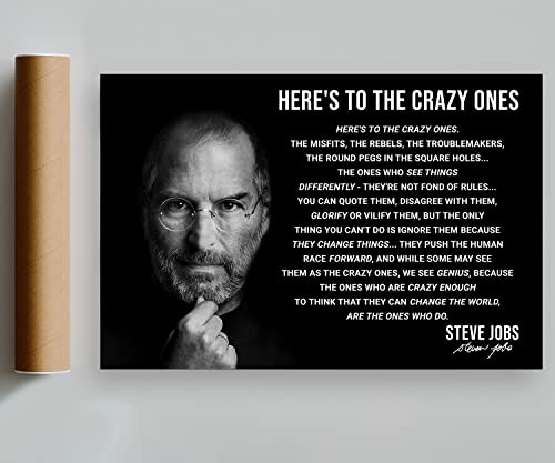 Picofyou 16x24 Here's To The Crazy One's Poster Large; Motivational Quote Posters; Jobs Inspirational Entrepreneurial Wall Art Print Home Office Decor - Encouraging Gift for Boss (Unframed)