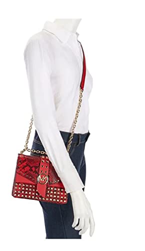 Greenwich Small Studded Snake Embossed Leather Crossbody Bag