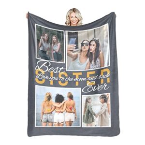 joyxbuy personalized sister gift photo collage throw blanket, custom blanket for birthday or christmas for sister from sister, personalized blanekt for women