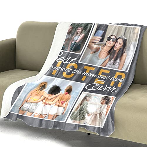 JOYXBUY Personalized Sister Gift Photo Collage Throw Blanket, Custom Blanket for Birthday or Christmas for Sister from Sister, Personalized Blanekt for Women