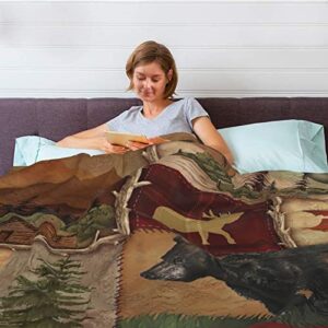 Country Style Rustic Cabin Wildlife Ultra-Soft Micro Fleece Throw Blanket,Lodge Bear Moose Deer,Custom Warm Lightweight Blanket for Couch Bed Living Room Bedroom Sofa 60"x50"