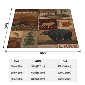 Country Style Rustic Cabin Wildlife Ultra-Soft Micro Fleece Throw Blanket,Lodge Bear Moose Deer,Custom Warm Lightweight Blanket for Couch Bed Living Room Bedroom Sofa 60"x50"