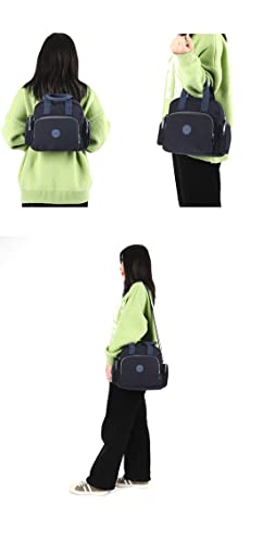 2 IN 1 Womens Nylon Casual Tote Bag Backpack Crossbody Shoulder Bag Handbag With Adjustable Strap Waterproof (Navy blue)