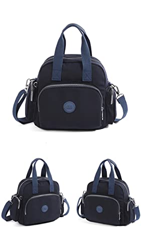 2 IN 1 Womens Nylon Casual Tote Bag Backpack Crossbody Shoulder Bag Handbag With Adjustable Strap Waterproof (Navy blue)