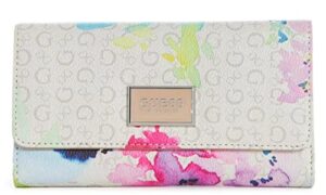 guess women’s logo floral print trifold slim wallet clutch bag – cement