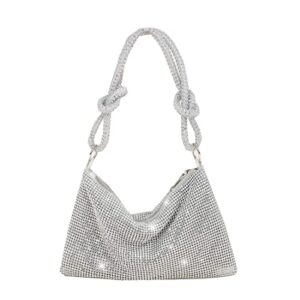 umren rhinestone hobo bags for women chic evening handbag sparkly crystal cluth purse for party club wedding silver