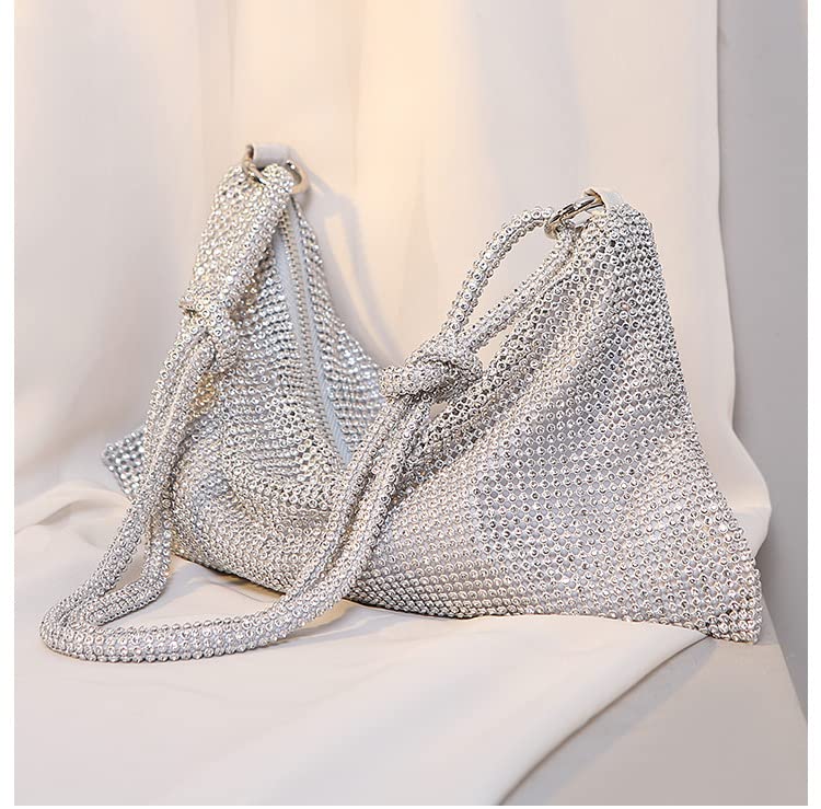 UMREN Rhinestone Hobo Bags for Women Chic Evening Handbag Sparkly Crystal Cluth Purse for Party Club Wedding Silver