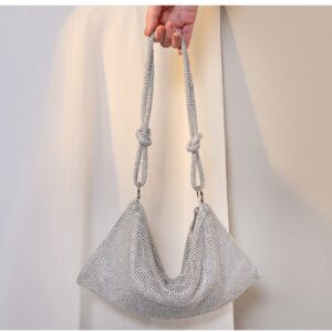 UMREN Rhinestone Hobo Bags for Women Chic Evening Handbag Sparkly Crystal Cluth Purse for Party Club Wedding Silver