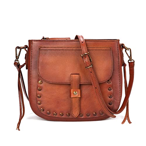 Montana West Genuine Leather Crossbody Bags for Women Vintage Studded Purse Brown MWG02-9065BR