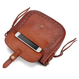 Montana West Genuine Leather Crossbody Bags for Women Vintage Studded Purse Brown MWG02-9065BR