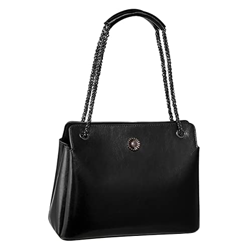 FOXLOVER Leather Tote Handbags for Women, Cowhide Leather Ladies Fashion Top-handle Bags Womens Shoulder Purses and Handbags (Black)