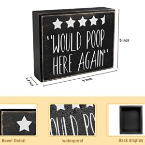 Pigort Funny Toliet Sign Decoration Box 5 Stars Would Here Again, Bathroom Sign Plaque 5"x6" Toilet Decor Rustic Wood Plaque - Funny Bathroom Signs