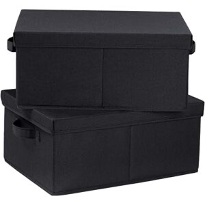 HOONEX Storage Bins with Lids for Organizing, Pack of 2, Storage Boxes with 2 Carrying Handles and Study Heavy Cardboard, 16.5" L x 11.8" W x 7.5" H for Toy, Shoes, Books, Clothes, Nursery, Black