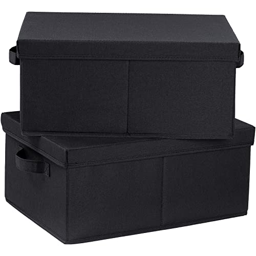 HOONEX Storage Bins with Lids for Organizing, Pack of 2, Storage Boxes with 2 Carrying Handles and Study Heavy Cardboard, 16.5" L x 11.8" W x 7.5" H for Toy, Shoes, Books, Clothes, Nursery, Black