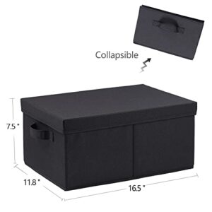 HOONEX Storage Bins with Lids for Organizing, Pack of 2, Storage Boxes with 2 Carrying Handles and Study Heavy Cardboard, 16.5" L x 11.8" W x 7.5" H for Toy, Shoes, Books, Clothes, Nursery, Black