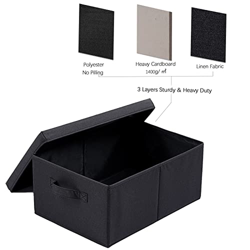 HOONEX Storage Bins with Lids for Organizing, Pack of 2, Storage Boxes with 2 Carrying Handles and Study Heavy Cardboard, 16.5" L x 11.8" W x 7.5" H for Toy, Shoes, Books, Clothes, Nursery, Black