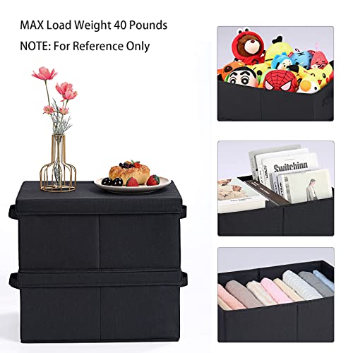 HOONEX Storage Bins with Lids for Organizing, Pack of 2, Storage Boxes with 2 Carrying Handles and Study Heavy Cardboard, 16.5" L x 11.8" W x 7.5" H for Toy, Shoes, Books, Clothes, Nursery, Black