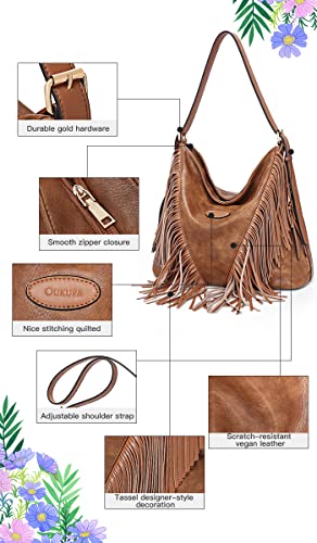 Shoulder Bags for Women Crossbody Bags Hobo Satchel Handbags Tote Bags Vintage Tassel Multi Pockets Zipper Adjustable Strap