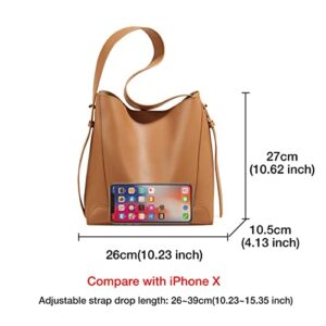 Leather Hobo Handbags for Women, Cowhide Leather Ladies Large Capacity Shoulder Bucket Purse and Handbags (Brown)