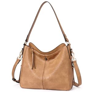 cluci hobo purses handbags for women vegan leather tote fashion crossbody large shoulder bag two-tone camel