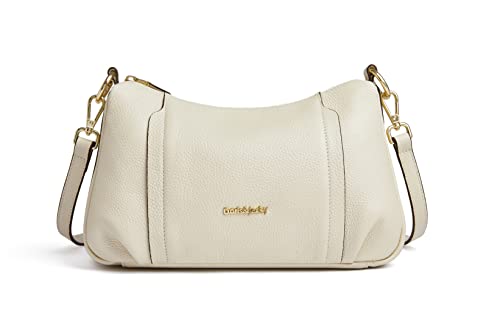 DORIS&JACKY Leather Shoulder Handbags For Women Medium Designer Crossbody Purse And Bags With Two Detachable Straps (5-Off White)