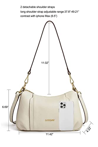 DORIS&JACKY Leather Shoulder Handbags For Women Medium Designer Crossbody Purse And Bags With Two Detachable Straps (5-Off White)