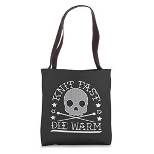 funny gothic yarn skull knitting needles knit fast die warm tote bag