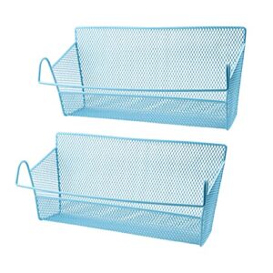 jwukiie dormitory bedside storage basket, metal mesh corner rack hanging storage basket for bedside table, desk, office home storage (blue 2)