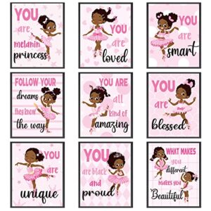 9 pcs black ballerina wall decor black toddler girl wall art motivational african little girls pink room decor for positive pink bedroom wall decor ballerina african american toddler quotes posters