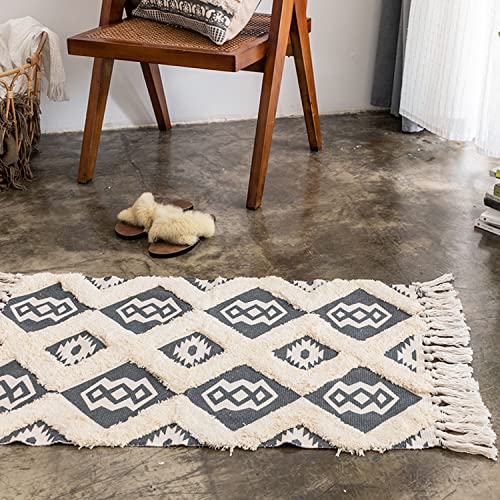 lightlux Cotton Check Rug , Plaid Rug, Washable Hand-Woven Outdoor Checkered Rugs for Layered Door Mats (24" x 36", Beige)