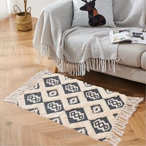 lightlux Cotton Check Rug , Plaid Rug, Washable Hand-Woven Outdoor Checkered Rugs for Layered Door Mats (24" x 36", Beige)