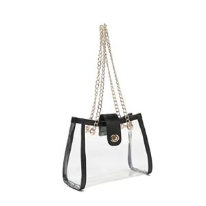 tiwougel women clear shoulder handbags purses,ladies lightweight with chain strap and twist lock crossbody bags (black)