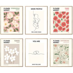 hoozgee flower market poster botanical decor minimalist wall art prints love couple theme flower line poster vintage prints canvas wall art colorful floral wall decor (8″x10″ unframed)