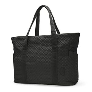 bagsmart large tote bag for women, shoulder bag with yoga mat buckle for gym,work,travel,black