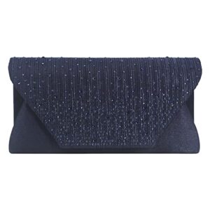 wiguyun women elegant clutch purse rhinestones pleated wedding clutch handbag with chain formal evening bag blue