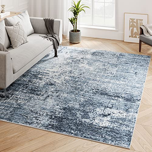 Dripex Modern Abstract Collection Area Rug, Washable 4x6 Rug Soft Fluffy Indoor Carpet Area Rugs for Living Room Bedroom Kids Rooms, Dark Blue Non-Slip Faux Fur Throw Rug Floor Mats for Home