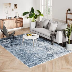 Dripex Modern Abstract Collection Area Rug, Washable 4x6 Rug Soft Fluffy Indoor Carpet Area Rugs for Living Room Bedroom Kids Rooms, Dark Blue Non-Slip Faux Fur Throw Rug Floor Mats for Home