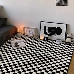 Classic Retro Black and White Checkered Rugs for Addition to Formula Room 48”x32”, Durable Soft Shag Carpets with Mackenzie Childs Look (48"x32")