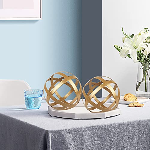 YIYA Gold Decorative Sphere Set of 3 - Metal Ball Decoration - Metal Band Decorative Ball - Metal Ball Table Decor for Living Room Bedroom Kitchen Office Coffee Table Desk